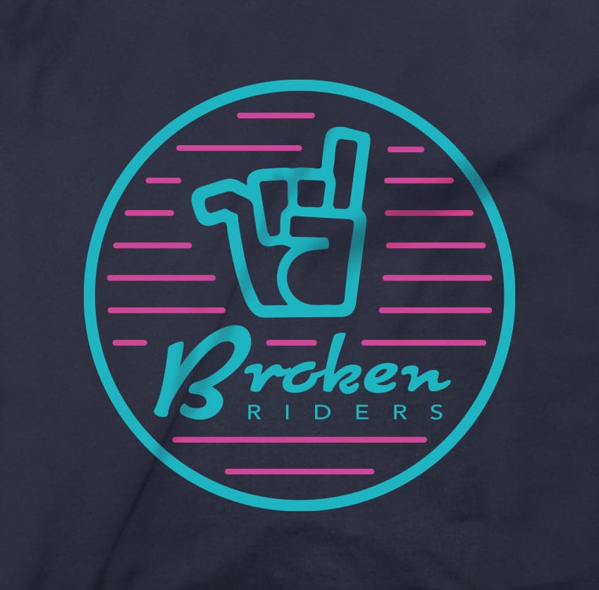 Broken Riders Neon Nights logo navy organic cotton tee for 2024